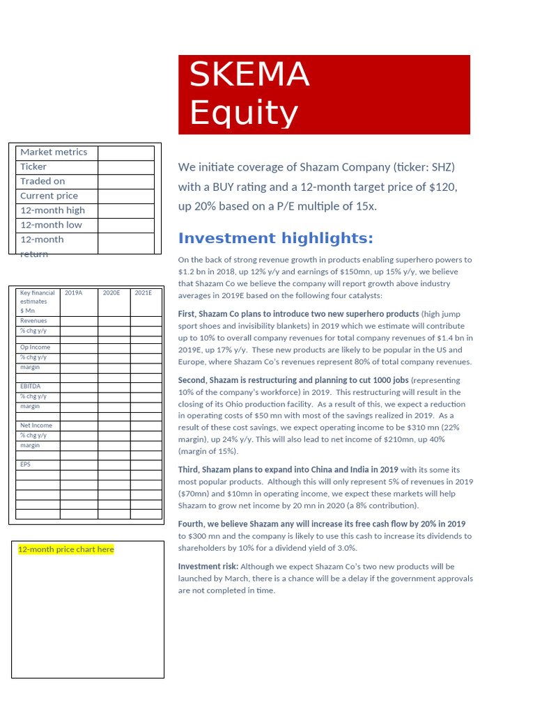 Shazam Company Investment Analysis 2023 | PDF | Expense | Price ...
