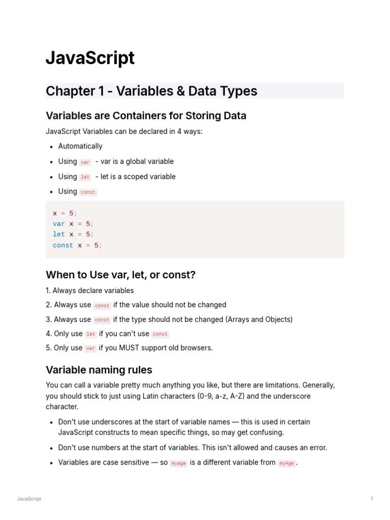 JavaScript Notes | PDF | Document Object Model | Variable (Computer ... JavaScript Notes | PDF | Document Object Model | Variable (Computer ...