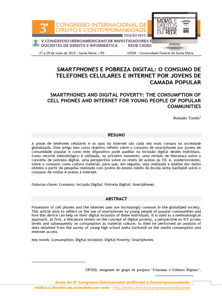 Smartphones e A Pobreza Digital | PDF | Internet | Etnografia