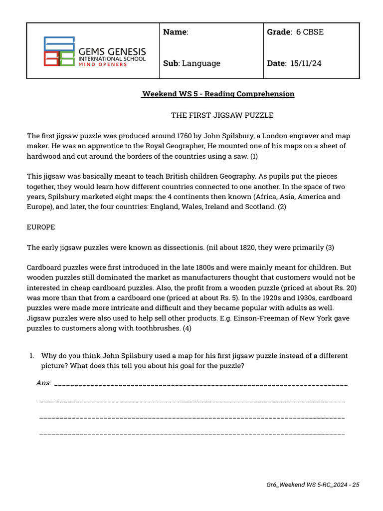 Gr6 - Weekend WS 5-RC - 2024 - 25 | PDF | Puzzles