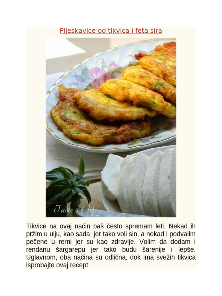 Pljeskavice Od Tikvica I Feta Sira | PDF
