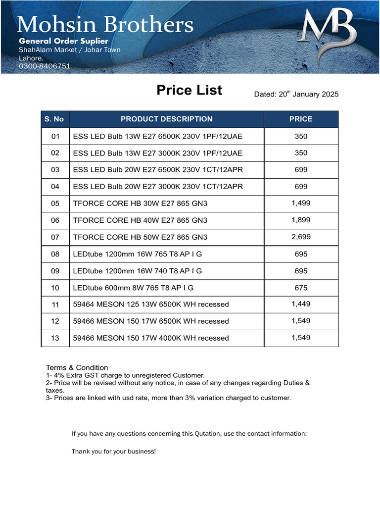 LED Bulb Price List January 2025 | PDF