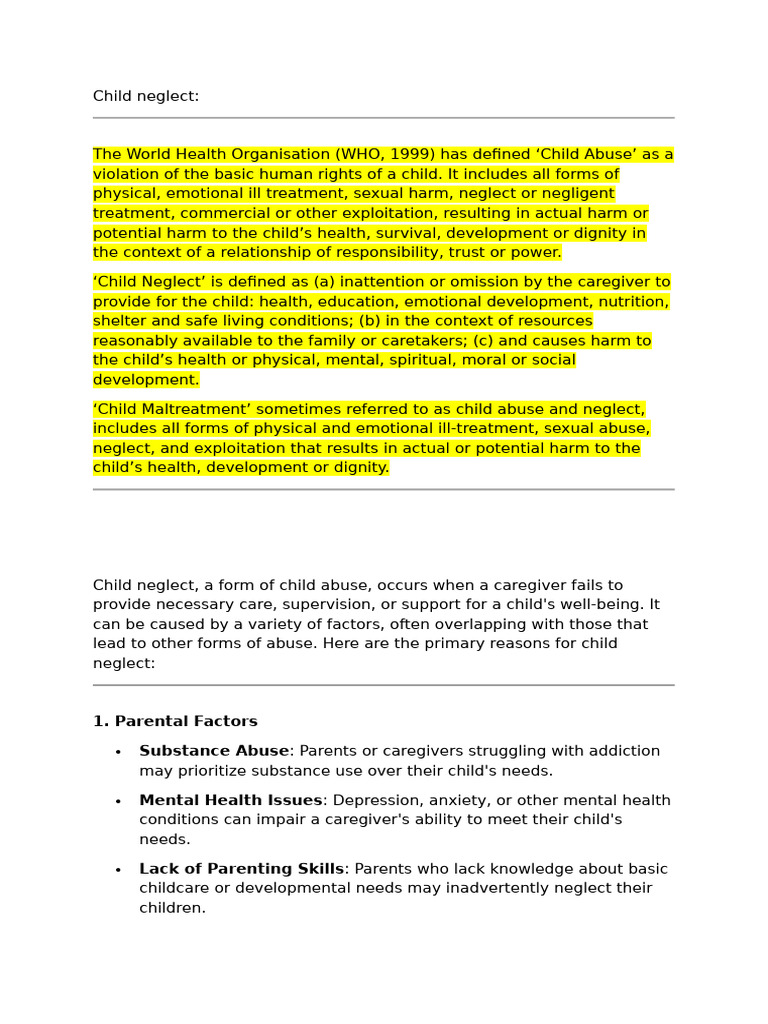 Child Neglect Imp | PDF | Child Neglect | Child Abuse