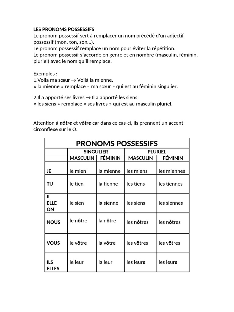 Les Pronoms Possesifs | PDF