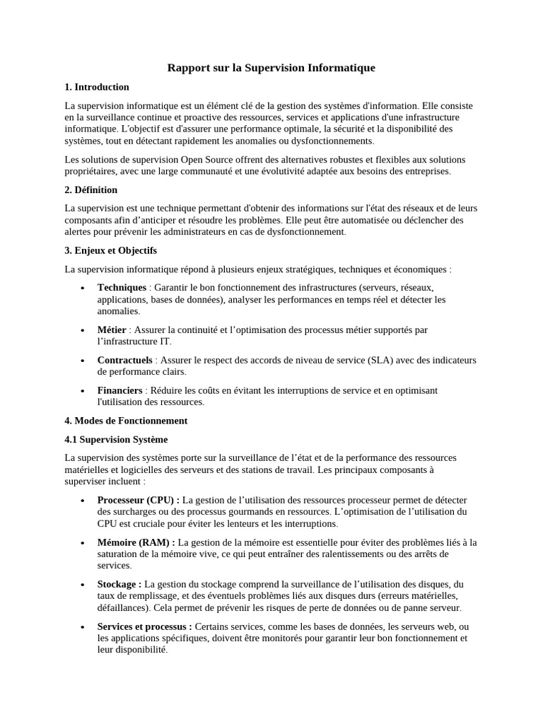 Supervision Informatique : Enjeux et Objectifs | PDF | Informatique ...