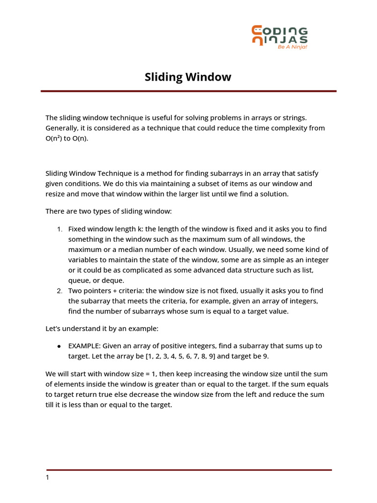 Sliding Window for Array Problems | PDF | Integer (Computer Science ...