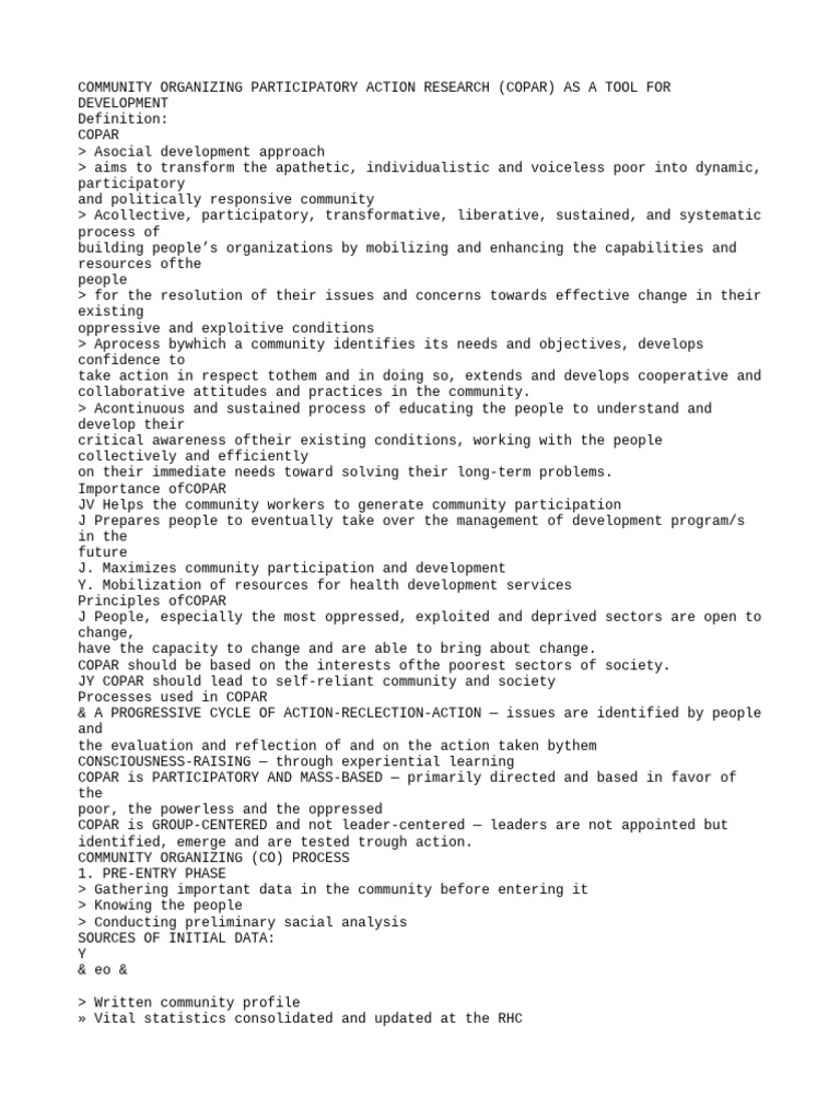 Community Organizing Participatory Action Research Copar As A Tool For ...