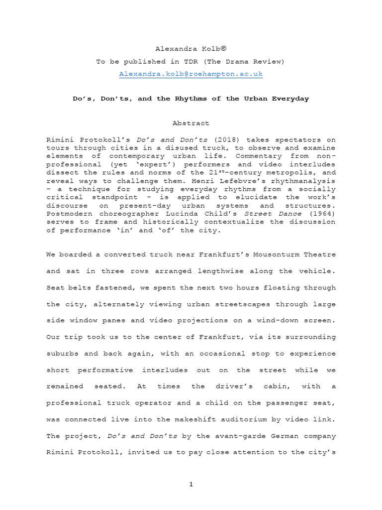 Do's, Don'Ts, and The Rhythms of The Urban Everyday - Alexandra Kolb ...