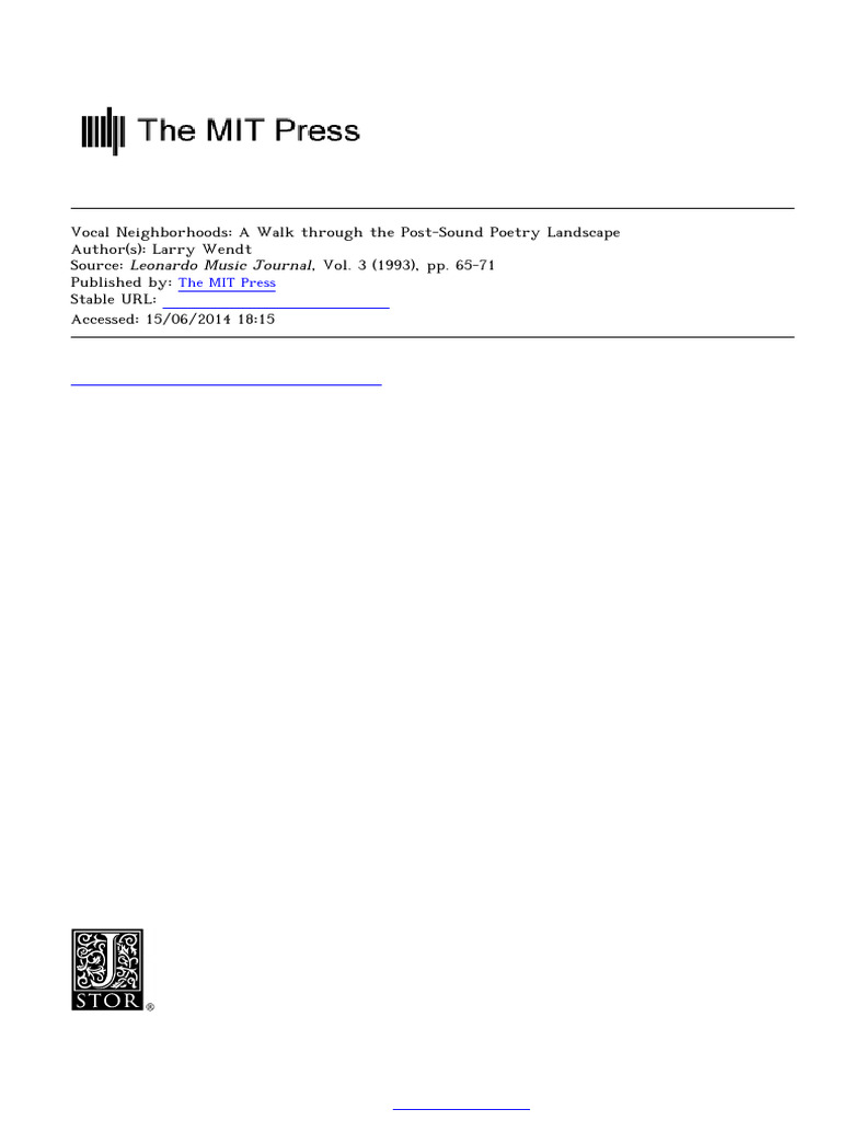 A Walk Through The Post-Sound Poetry Landscape - Larry Wendt | PDF