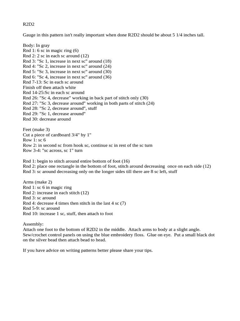Crochet R2D2 Pattern Instructions | PDF