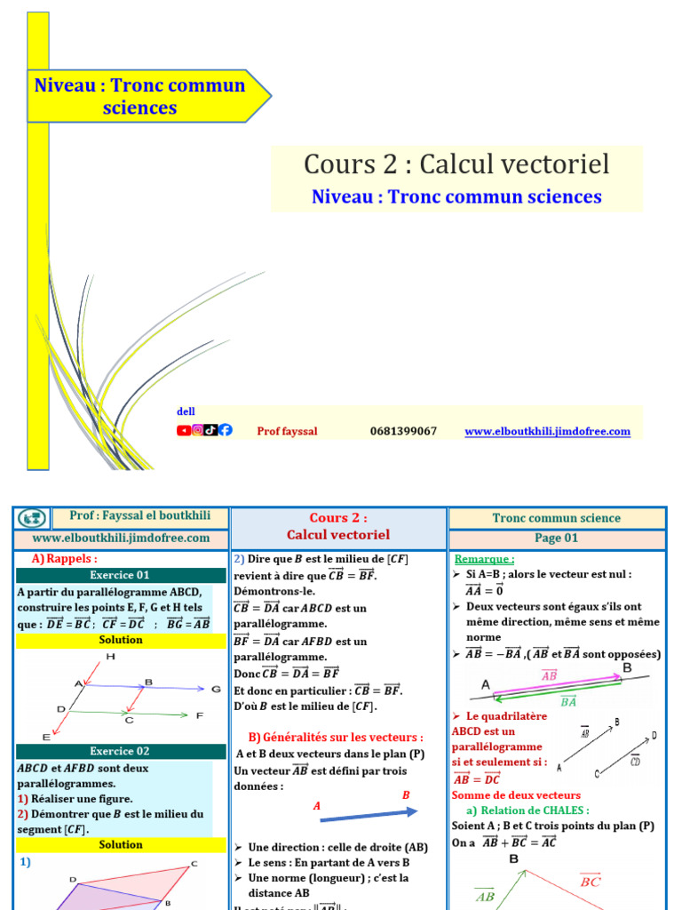 Cours 2 Calcul Vectoriel TCS FF | PDF | Norme (Mathématiques) | Droite (mathématiques)