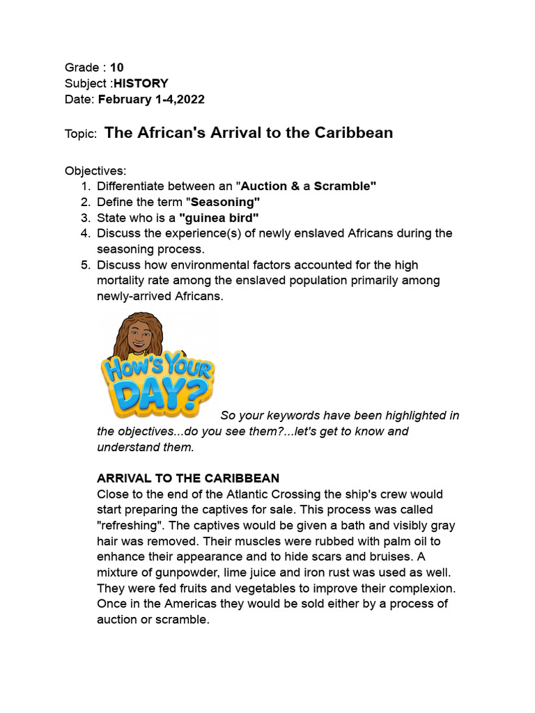 African Arrival in Caribbean History | PDF | Auction | Atlantic Slave Trade