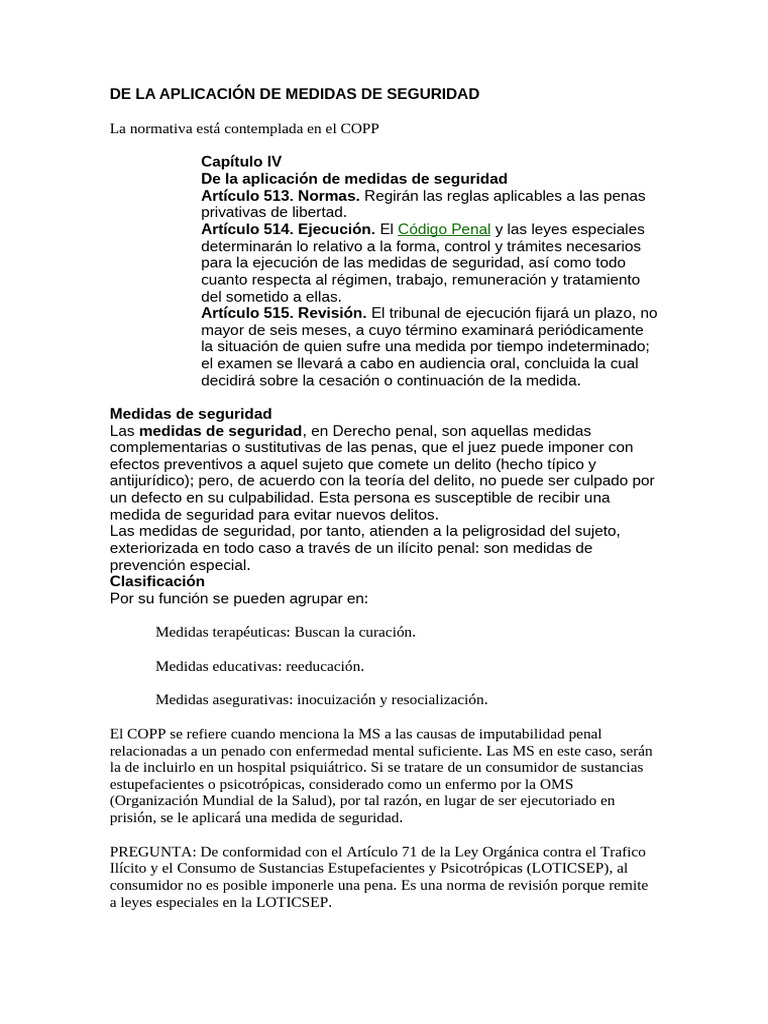 Medidas de Seguridad en el COPP | PDF | Castigos | Derecho penal