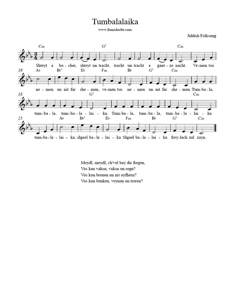 Tumbalalaika Lyrics and Chords | PDF