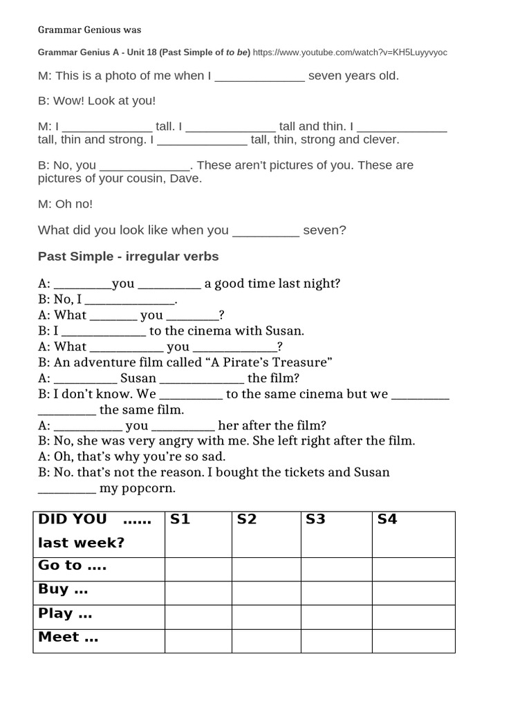 Past Simple of "to be" Practice | PDF