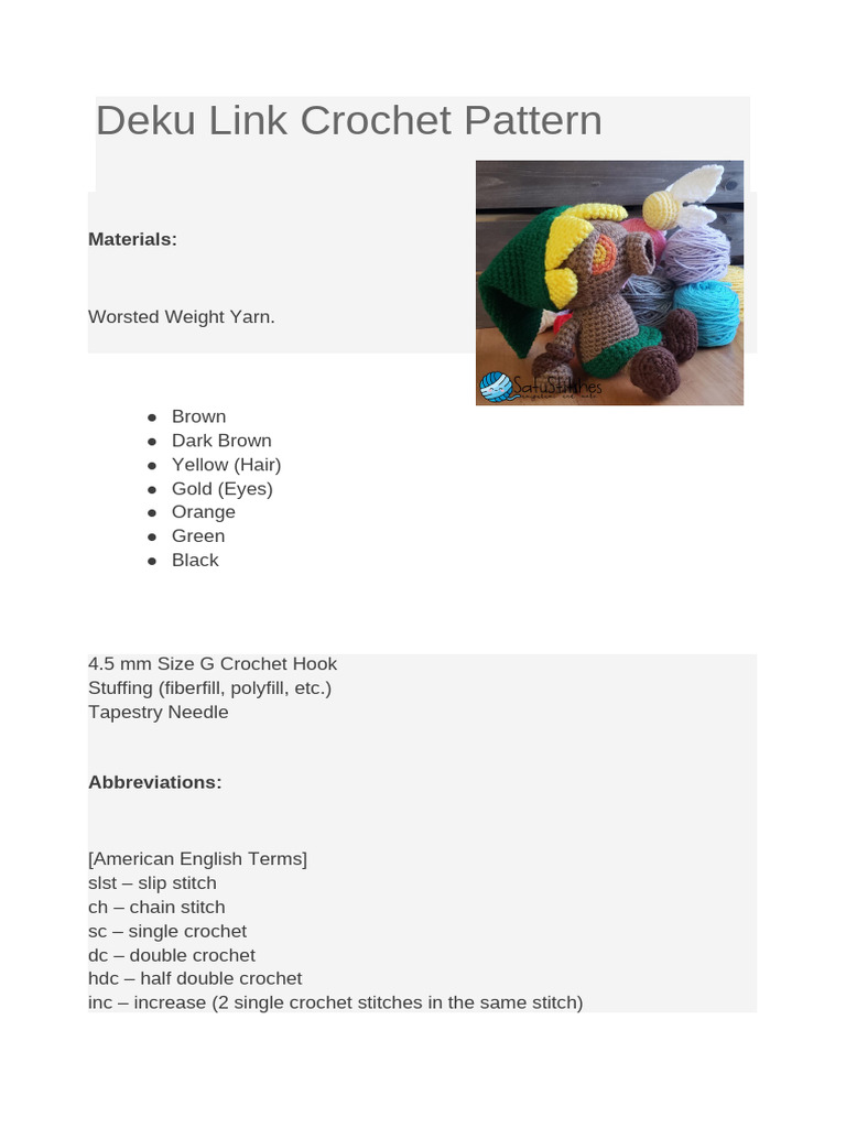 Deku Link Crochet Pattern-V1 | PDF | Crochet | Textile Arts