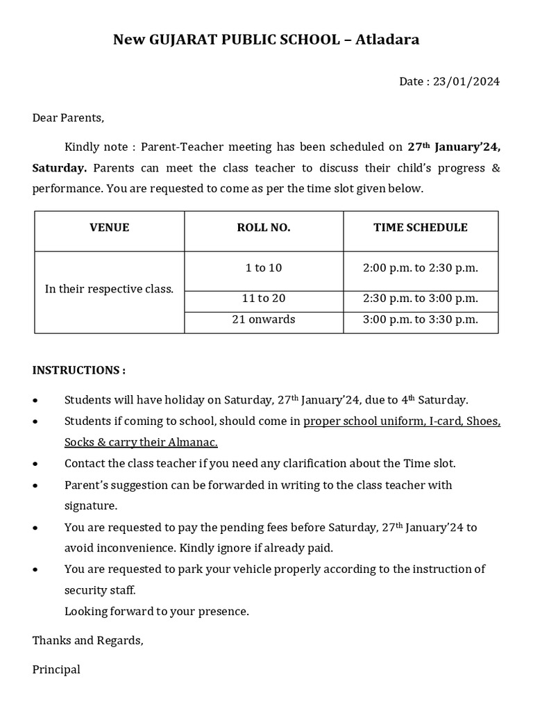 Parent-Teacher Meeting Notice | PDF