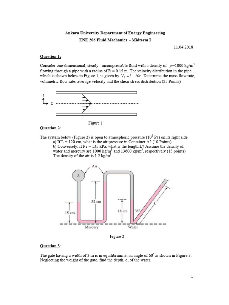 Ankara University Fluid Mechanics Midterm | PDF