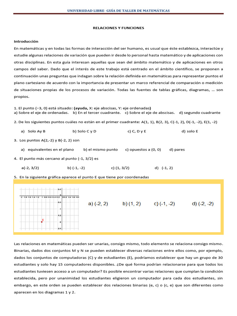 Guía Relaciones y Funciones | PDF | Función (Matemáticas) | Variable (Matemáticas)