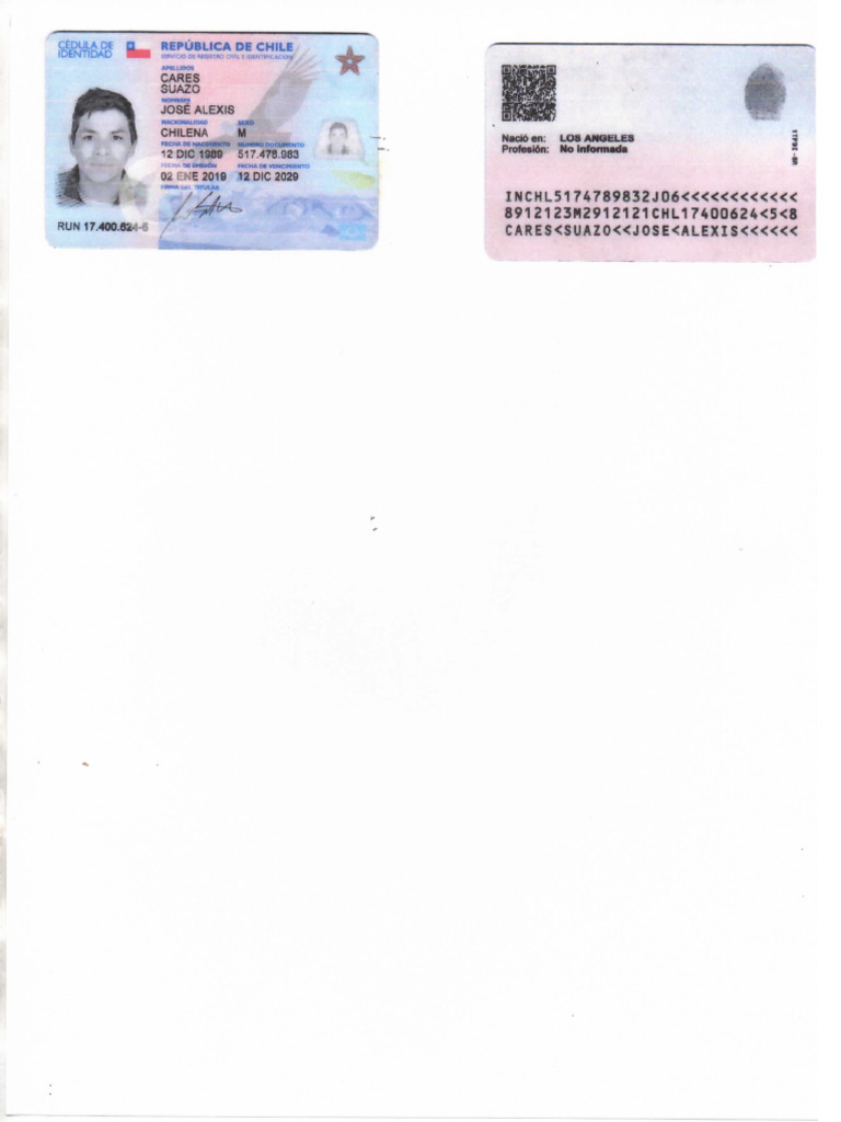 Cedula de Identidad José Alexis Cares Suazo | PDF