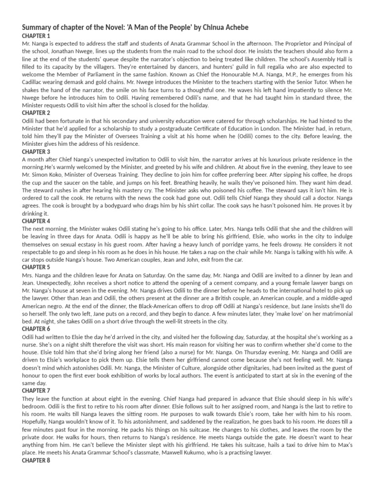 Summary of 'A Man of the People' | PDF