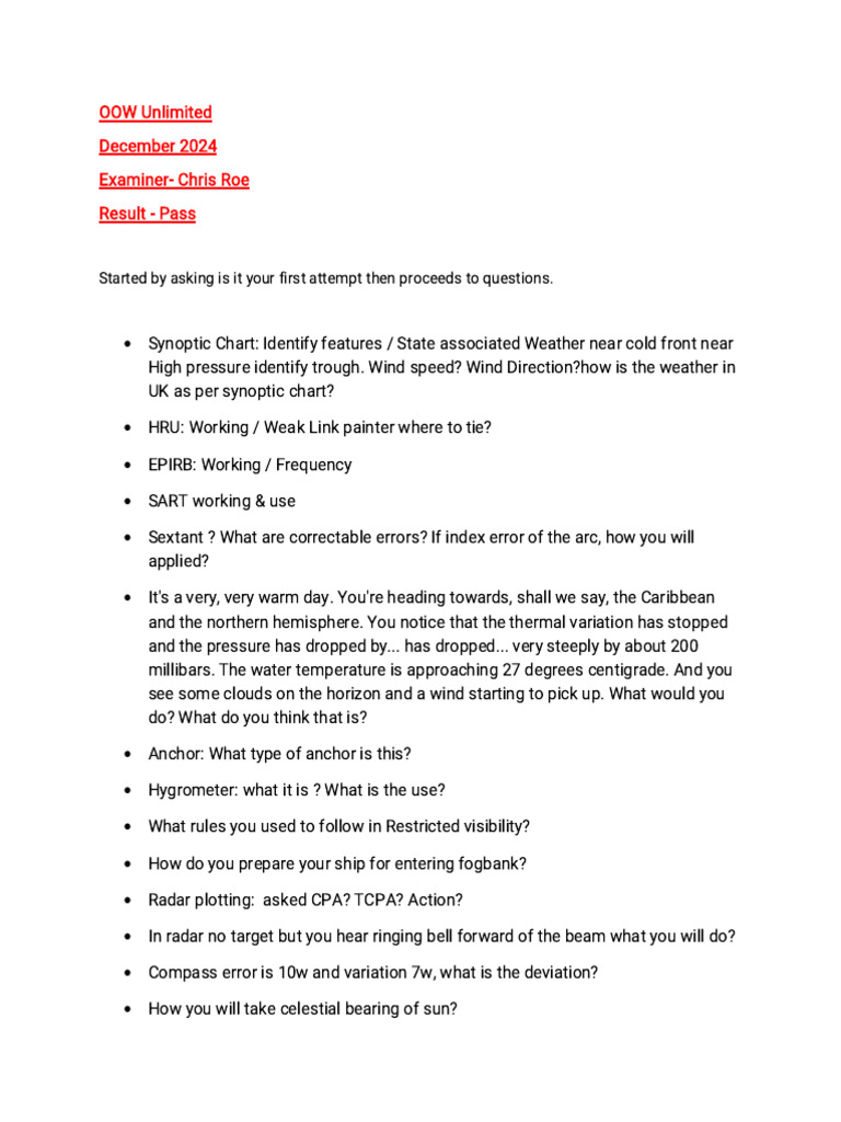 OOW (Unlimited) Chris Roe Pass | PDF | Port And Starboard