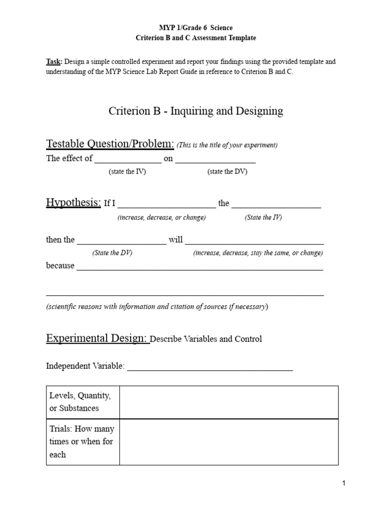 MYP 1 Criteria B and C Assessment (Lab Report) | PDF | Experiment ...
