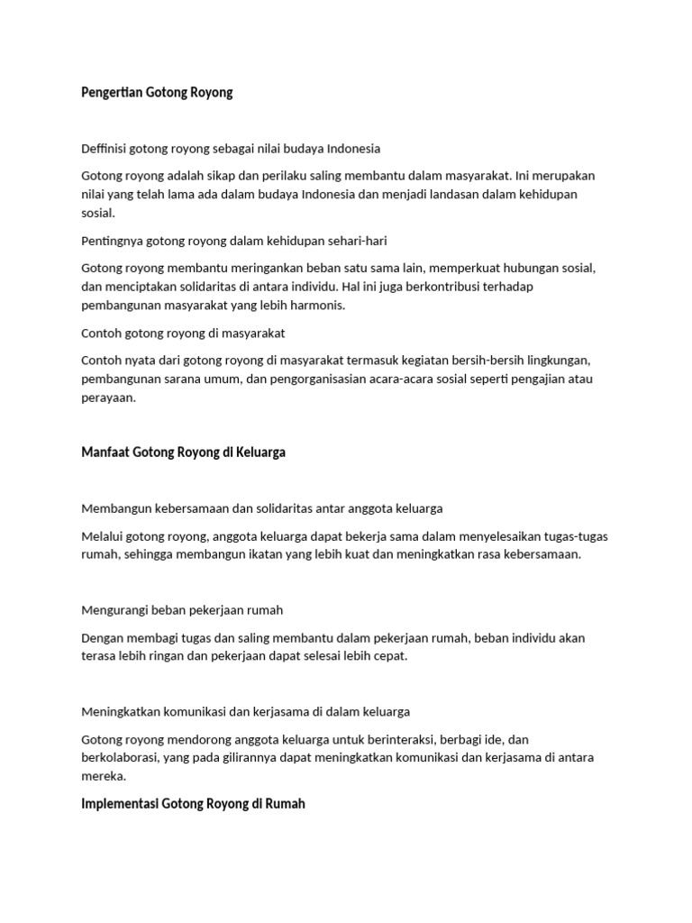 Pengertian Gotong Royong | PDF