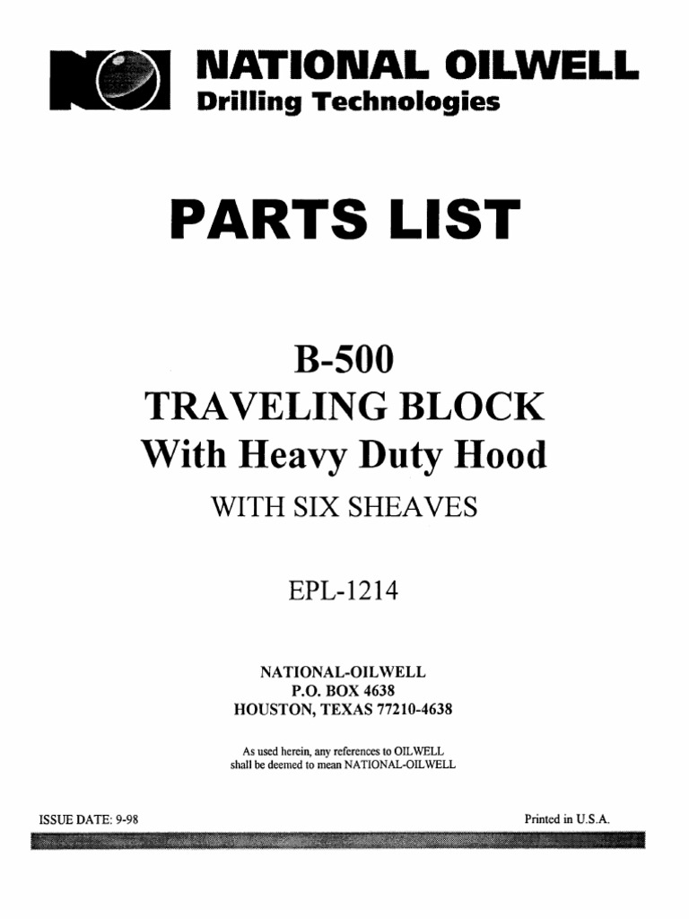 Oilwell B-500 HD Block Partslist | PDF