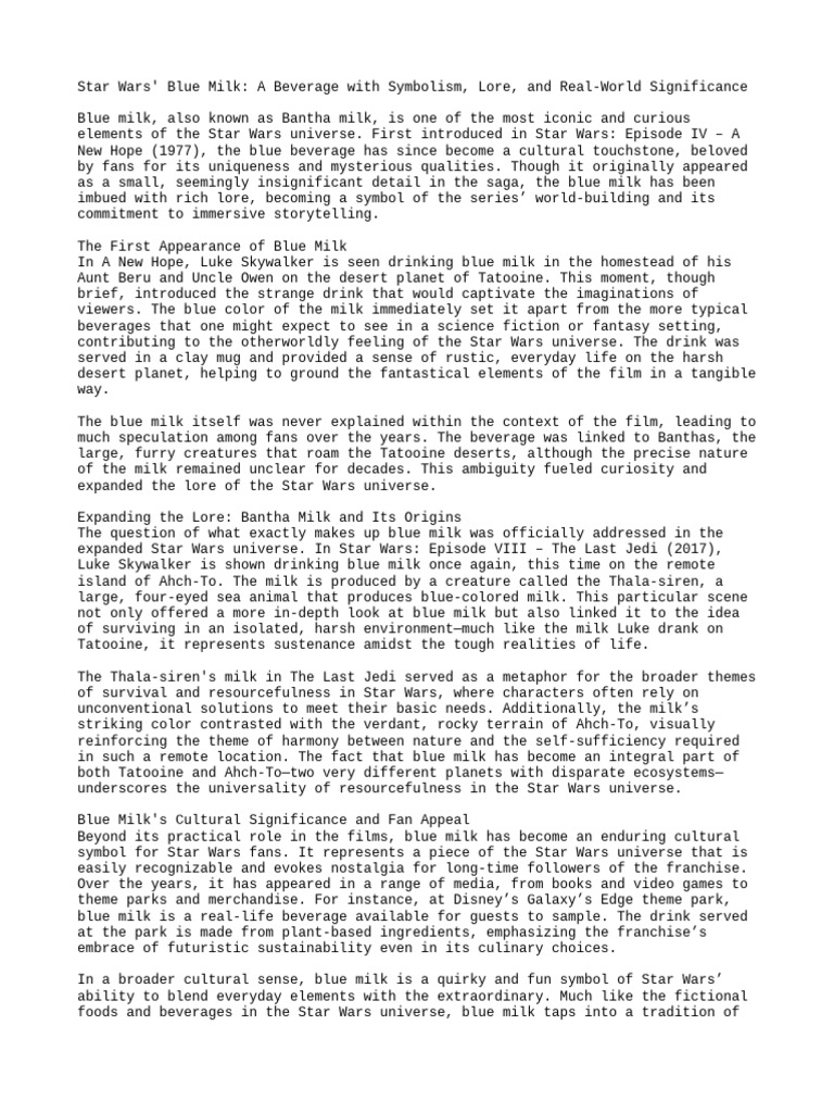 Star Wars' Blue Milk - A Beverage With Symbolism, Lore, and Real-World ...