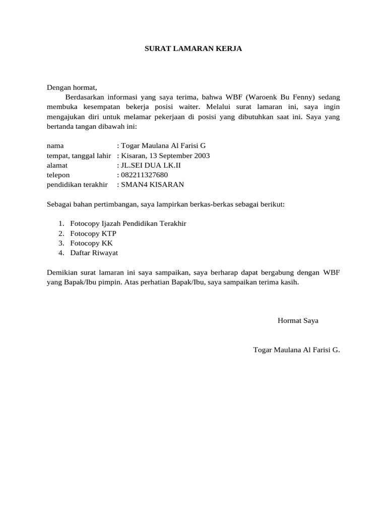 Surat-Lamaran WBF | PDF