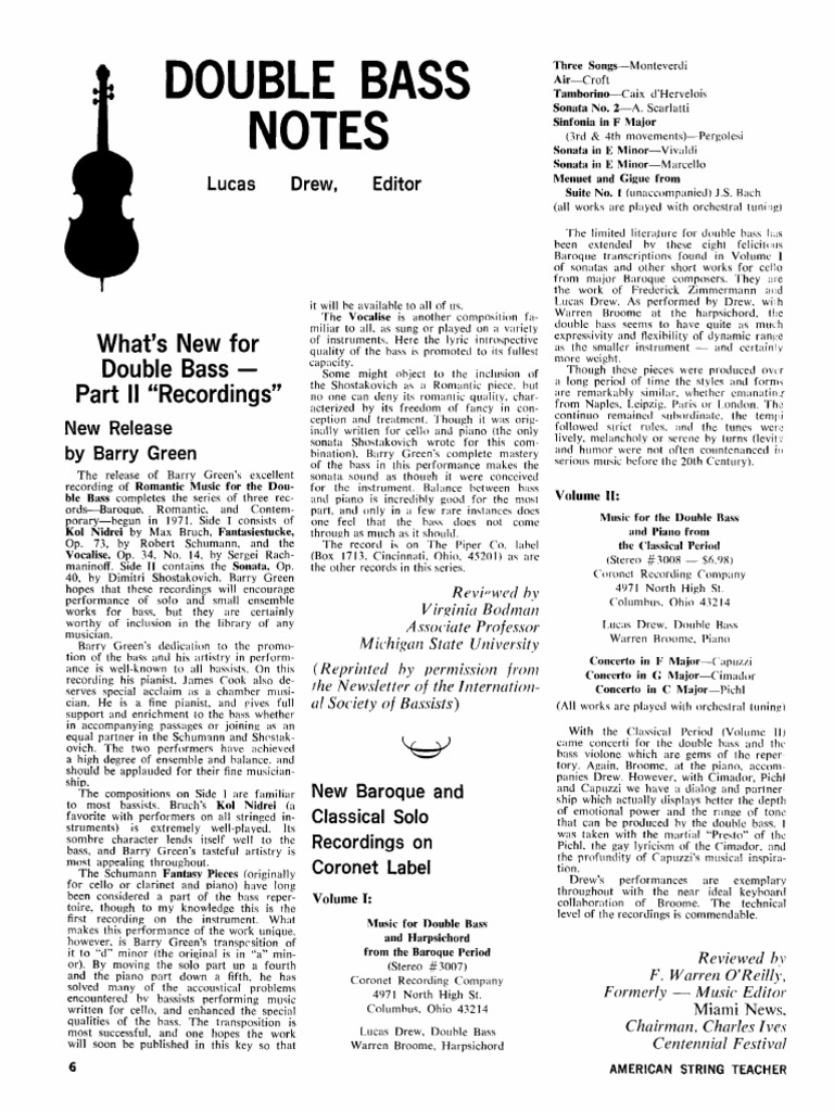 Lucas Drew (1975) - Double Bass Notes | PDF | Double Bass | Sonata