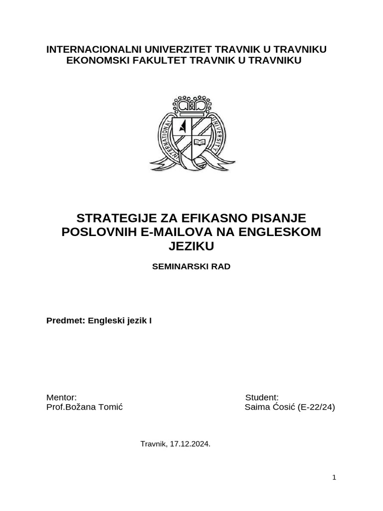 Seminarski Rad - Strategije Za Efikasno Pisanje Poslovnih Emailova Na ...