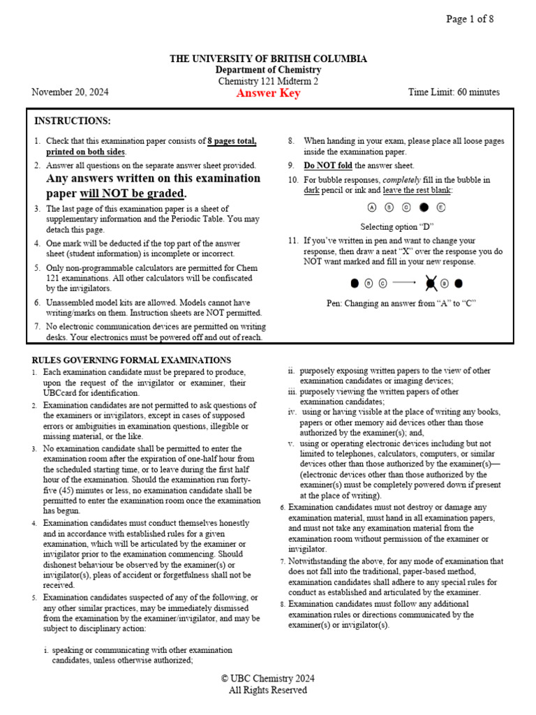 UBC Chemistry 121 Midterm 2 Answer Key | PDF | Atomic Orbital | Molecular Orbital
