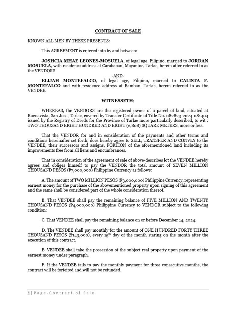 Contract of Sale Example | PDF | Common Law | Private Law