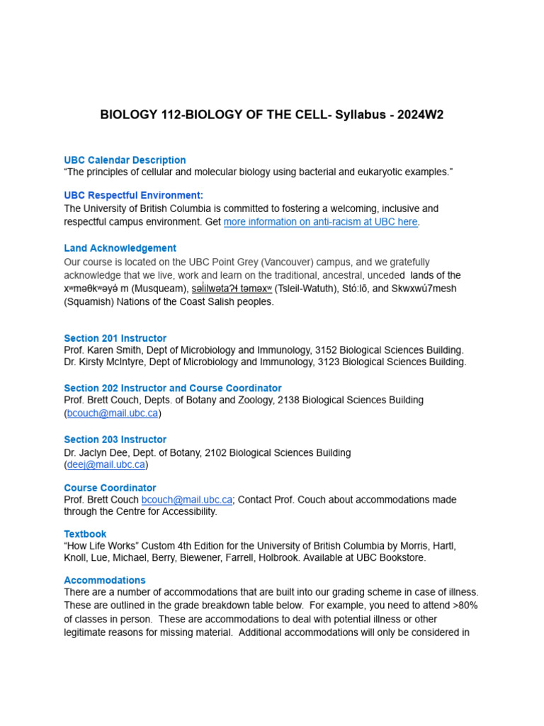 BIOL 112 Syllabus 2024W2 | PDF | Academic Dishonesty | Academic Integrity