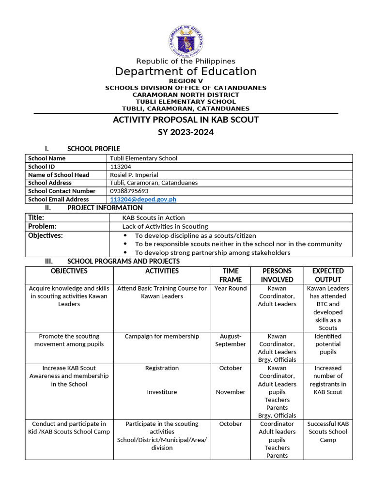 Project Work Plan in Kab Scouting | PDF