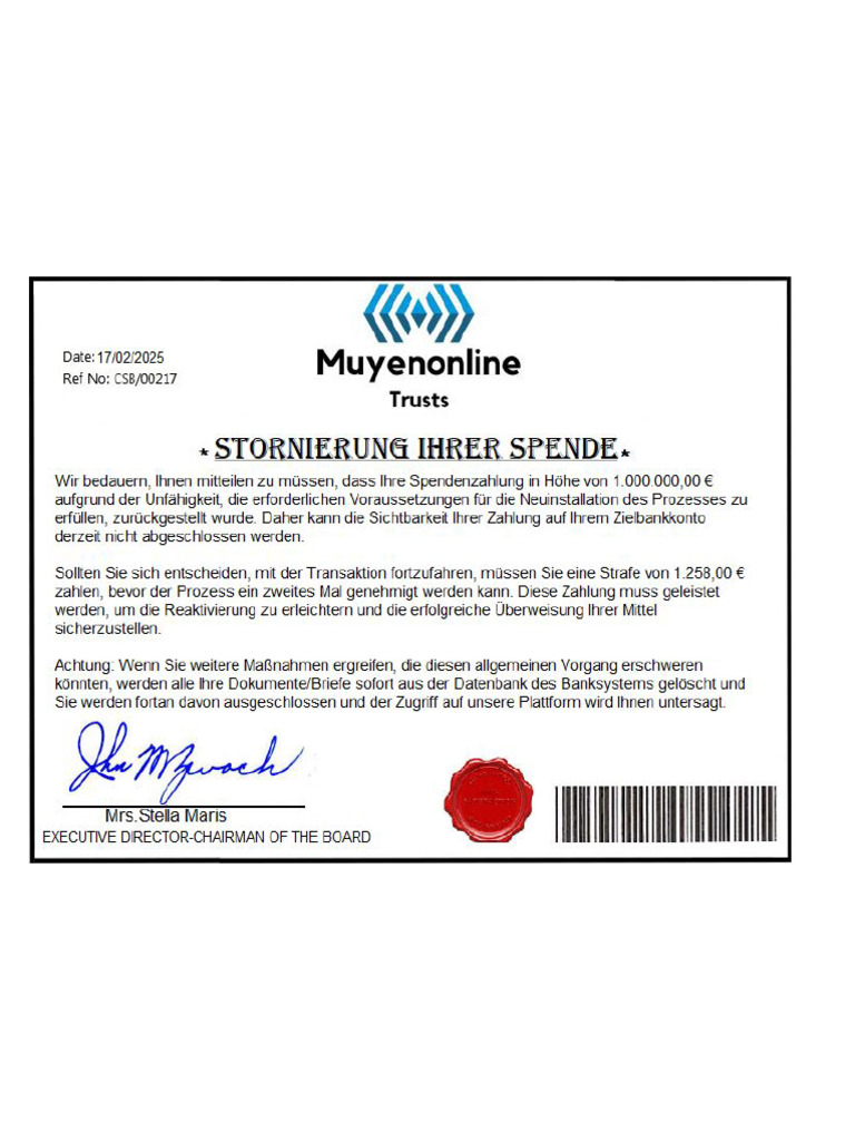 Muyen Bank Cancellation Letter (René Marcel Frei) | PDF