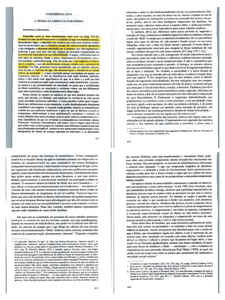 Ciclo II - Aula 4 - CONF. N 26 A TEORIA DA LIBIDO E O NARCISISMO 1917 | PDF