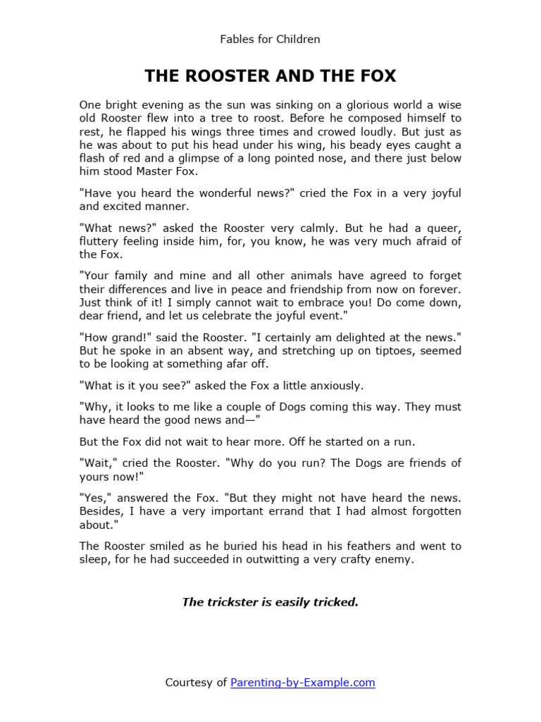 The Rooster Outwits the Fox | PDF
