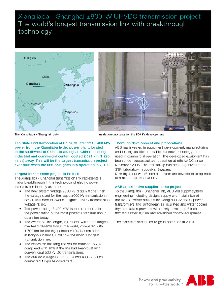 Xiangjiaba - Shanghai ±800 kV UHVDC transmission project The world’s longest transmission link ...