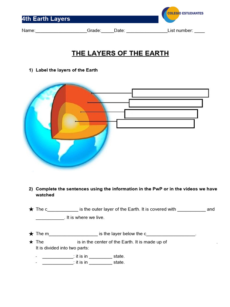 Earth Layers Educational Worksheet | PDF