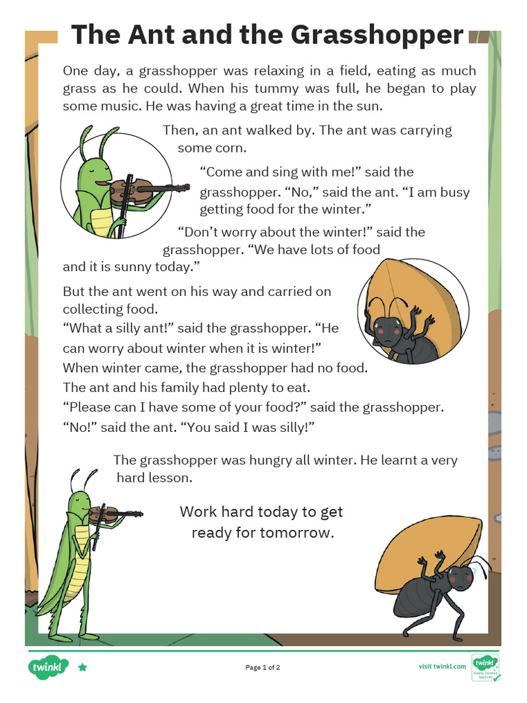 The Ant and The Grasshopper PDF | PDF | Fable | Aesop's Fables