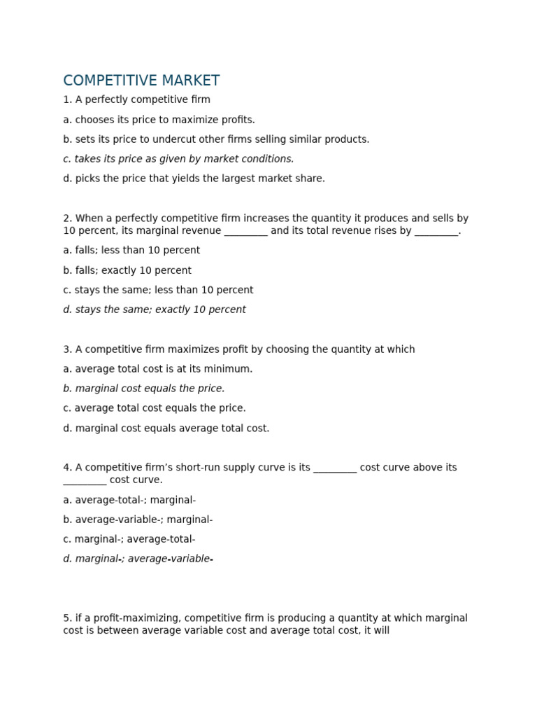 QuickQuiz Market Structure | PDF | Monopoly | Profit (Economics)
