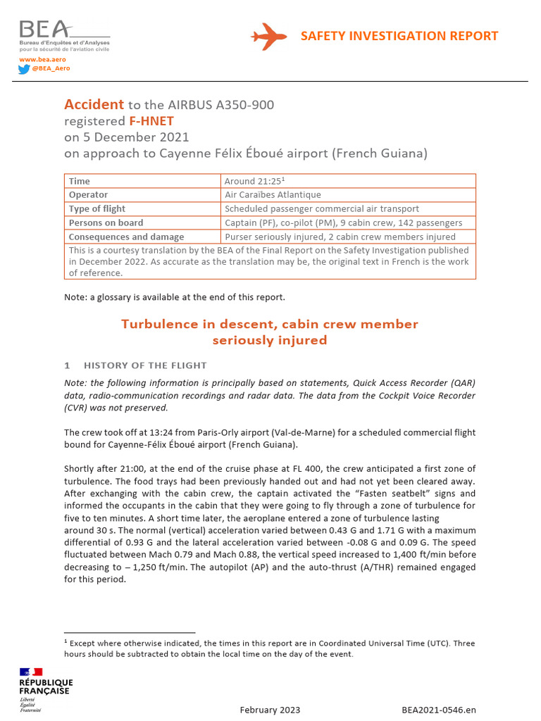 Aviation Safety Report: A350 Incident | PDF | Flight Attendant | Radar