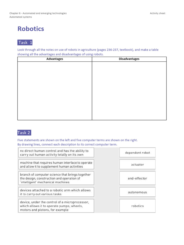 A2 Worksheet - Robotics | PDF | Robot | Robotics
