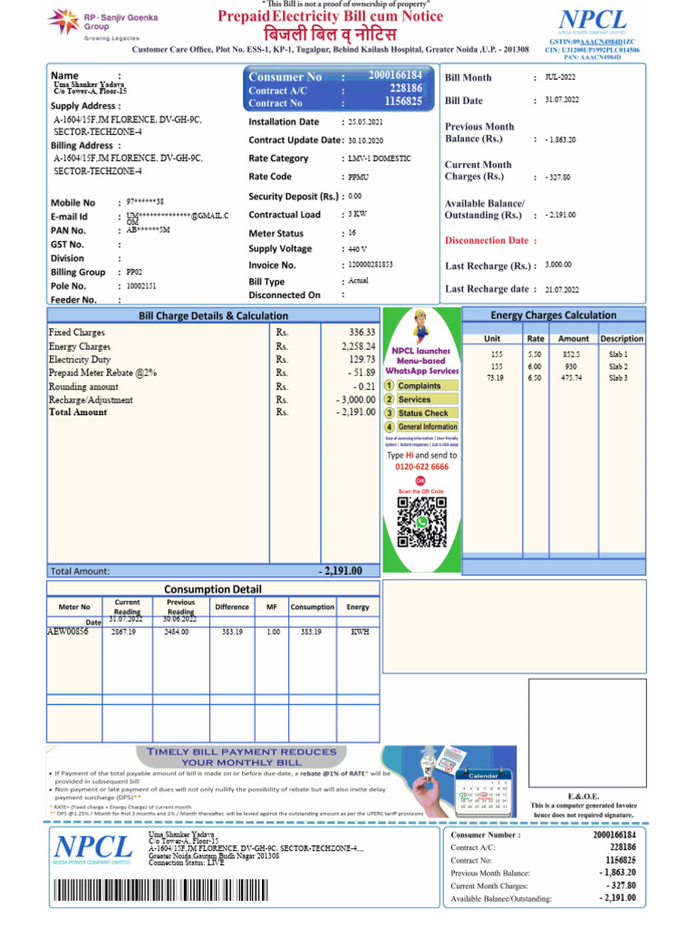 Electricity Bill | PDF | Electric Power | Power (Physics)