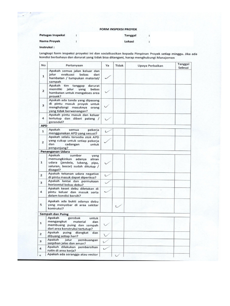 Form Inspeksi Proyek | PDF