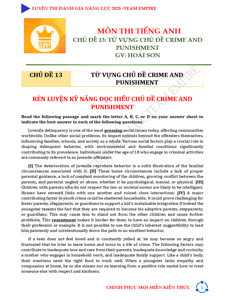 Crime and Punishment Vocabulary Guide | PDF | Juvenile Delinquency | Crimes