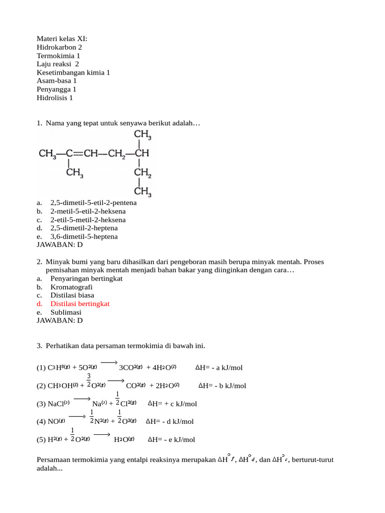 Soal Kimia Utk Psaj Kelas Xi | PDF